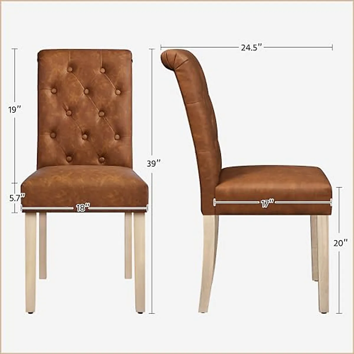 Yaheetech Faux Leather Dining Chairs Set of 2 Parsons Button Tufted Chairs with Rubber Wood Legs and High Back for Kitchen Living Room Lounge, Retro Brown