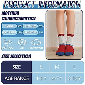 EBMORE Kids Wool Socks for Toddlers Boys Girls Warm Winter Thick Hiking Thermal Heavy Cozy Crew Boot Socks Gift Stocking Stuffer 6 Pairs (Color Block,4-7 Y)