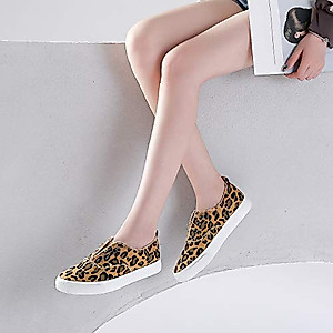 Women's Slip on Sneakers Walking Shoes Casual Girls Canvas Fashion Sneakers（Leopard,US7）