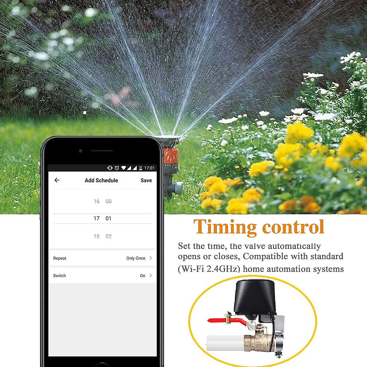 Jinvoo upgraded version smart water valve closing, Wifi water valve, automatic ball valve watering timer, sprinkler controller, wireless gas shut-off valve controller, compatible with Alexa, Google
