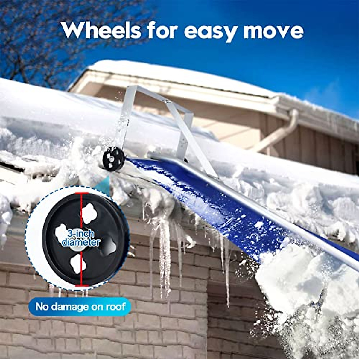 Snow Roof Rake 20FT, Roof Rake Snow Removal with 7 Section Pole, Snow Rake Aluminum Frame Head Nylon Slide Roof Rakes for Snow 3-inch Wheels, Suitable for House & Vehicle, Garage, Durable & Light