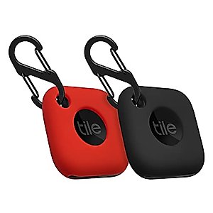 Geiomoo Silicone Case for Tile Mate 2022, Soft Scratch Resistant Cover with Carabiner (2 Pack Black+Red)