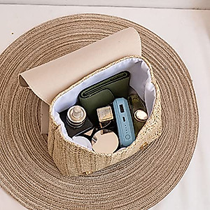 Women's Straw Woven PU Leather Backpack Bobo Beach Backpack Elegant Small Backpack Holiday Daypack Shopping Dating Bag