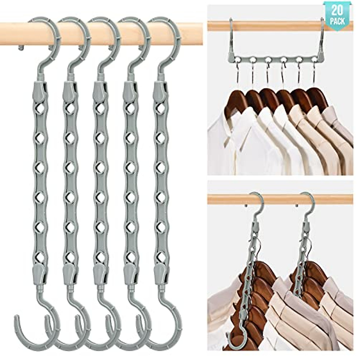 HOUSE DAY Space Saving Hangers for Clothes 10 Pack, Magic Hangers Multi Hangers Organizer, Closet Organizers and Storage System Closet Space Saver Hangers, Collapsible Hangers for Clothes, Gray