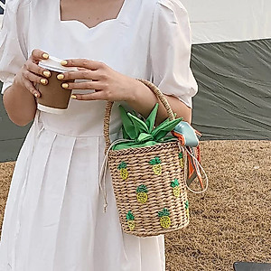 SFMZCM Fashion Rattan Women Handbags Wicker Woven Bucket Bag Casual Summer Beach Bags Lady Small Tote