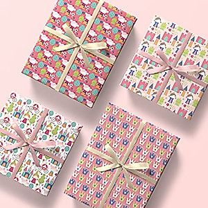 LDGOOAEL Birthday Wrapping Paper for Girls Kids - 4 Style Pink Red Girls Cute Hats house Patterns Gift Wrap for Birthday Summer Back To School - 19.6 inch X 27.5 inch Per Sheet…