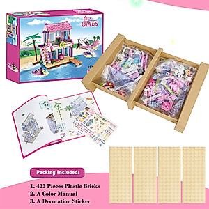 Dream Girls Blocks Friends Building Set Big Beach Villa with Plane and Jet Ski Fun Preschool Educational toys for Boys and Girls 423Pcs