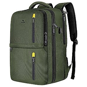 Travel Carry on Backpack, Flight Approved Laptop Backpack with USB Charging Port, Durable Computer Bag for Men Women Fits 15.6 In Laptop, Anti-Theft Waterproof Work Daypack for Business College, Green