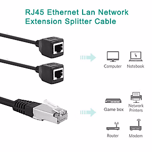 PDEEY RJ45 Ethernet Splitter Cable Connector 1 Male to 2 Female LAN Port Support Cat7 Cat6 Internet Cable with High Speed Network