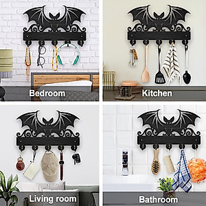 MAYJOYDIY Wood Bat Wall Key Hook Halloween Animal Theme Wall Mounted Key Holder 11.8×7.9inch Wall Art Decor Black Wall Key Rack Organizer 5 Alloy Hooks for Gift Hallway Home Decor Bag Towel Hanging