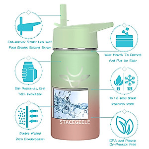 STACEGEELE Insulated Vacuum Water Bottle with Spout Lid & Screw on Top | Stainless Steel Flask For Kids Leak Proof Lightweight Eco Friendly 18oz / 24oz / 32 oz / 40oz (Mint Julep, 12OZ)