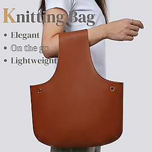 TOGETRUE Yarn Bag, Knitting Crochet Tote Bag, PU Leather Yarn Storage Bag Organizer, Travel Knitting Wrist Bag, Yarn Tote Bags for Crocheting, Holding Yarn, Knitting Needles (PU Leather Brown)