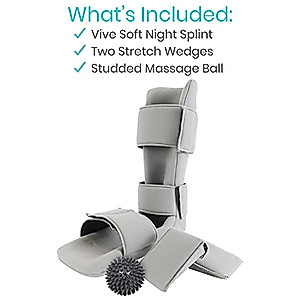 Vive Plantar Fasciitis Night Splint Plus Trigger Point Spike Ball - Soft Leg Brace Support, Orthopedic Sleeping Immobilizer Stretch Boot (Small: Men's: Up to 5, Women's: Up to 6.5)