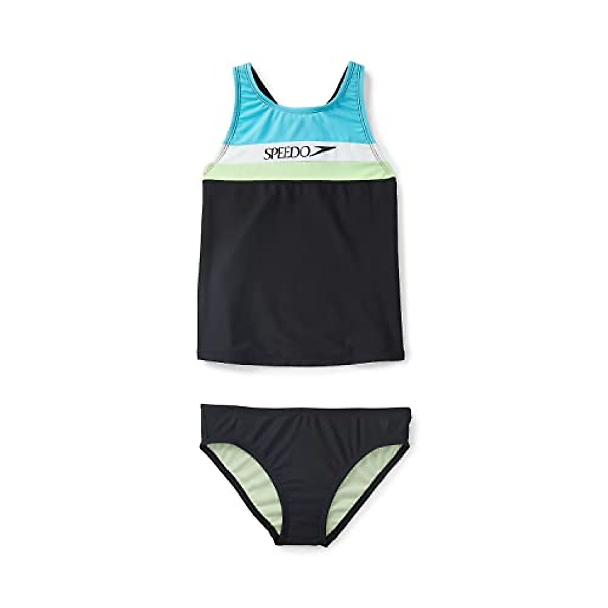 Speedo Girls' Standard Swimsuit Two Piece Tankini Thick Strap, Anthracite, 14