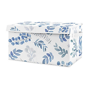 Sweet Jojo Designs Floral Leaf Boy or Girl Small Fabric Toy Bin Storage Box Chest For Baby Nursery or Kids Room - Blue Grey and White Boho Watercolor Botanical Flower Woodland Tropical Garden