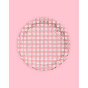 xo, Fetti Camp Gingham Paper Plates - 24 pk, 9" | Bachelorette Decorations, Camp Bride, Getting Lit + Getting Hitched, Gingham Birthday Party, Glamping Baby Shower Supplies, Cool Cake Plates