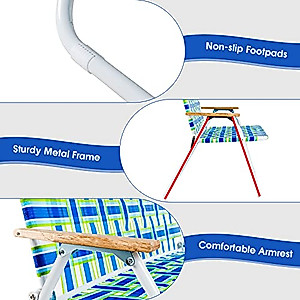 Giantex Folding Beach Camping Chair - Webbing Chair with Armrest, Foot Pad, Metal Frame, 661 Lbs Capacity, Outdoor Portable Lounge Chair for Patio, Poolside, Fishing, Yard, Lawn Chair (2 Person, Blue)