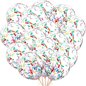 Sumind 18 Pcs Sprinkle Confetti Balloons, 12 Inch Clear Donut Balloons with Confetti Ice Cream Party Decorations Rainbow Multicolored Confetti Balloons, Wedding Engagement Bridal, Graduation, Proposal