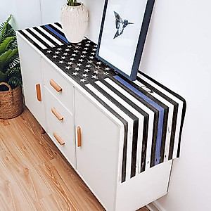 Thin Blue Line Rustic Table Runner-Cotton Linen-Long 90 inche Black American Police Flag Dresser Scarves,Tablerunner for Kitchen/Coffee/Dining,Gift for Law Enforcement,Home Décor Holiday Dinner Scarf