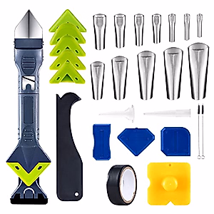 Caulking Tool Kit, 28PCS Silicone Caulking Tools(Stainless Steelhead) Caulking Tool Sets Silicone Sealant Finishing Tool, Great Tools for Kitchen Bathroom Window