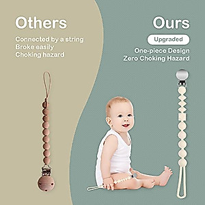 One-Piece Silicone Pacifier Clip Holder, Set of 2 Soft Flexible Pacifier Clips Binky Clips for Boys and Girls, Baby Newborn Essentials, Birthday Christmas Shower Gift(Sage, Cream White)