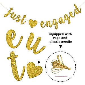 RoadSea Just Engaged Banner - Bachelorette Party Garland Supplies - Engagement - Hen Night Party Decorations - Gold Glitter