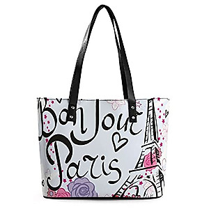 Womens Handbag Paris Eiffel Tower With Flowers Leather Tote Bag Top Handle Satchel Bags For Lady