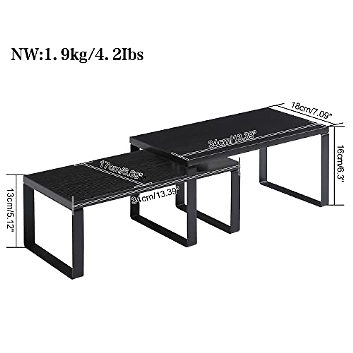 YMYNY Cabinet Shelf Organizer, Extendable Countertop Shelves Set of 2, Kitchen Spice Racks, Stackable, Storage Racks for Cupboard, Sink, Pantry, Bathroom, Black, Metal, HSR002B