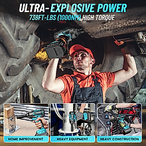 Seesii 1000Nm(738ft-lbs) High Torque Cordless Impact Wrench, 1/2 Brushless Battery Impact Gun w/ 5.0Ah Battery,Fast Charger, 5pcs Sockets & Storage Tool Box, Electric Impact Wrench for Car Truck,WH750