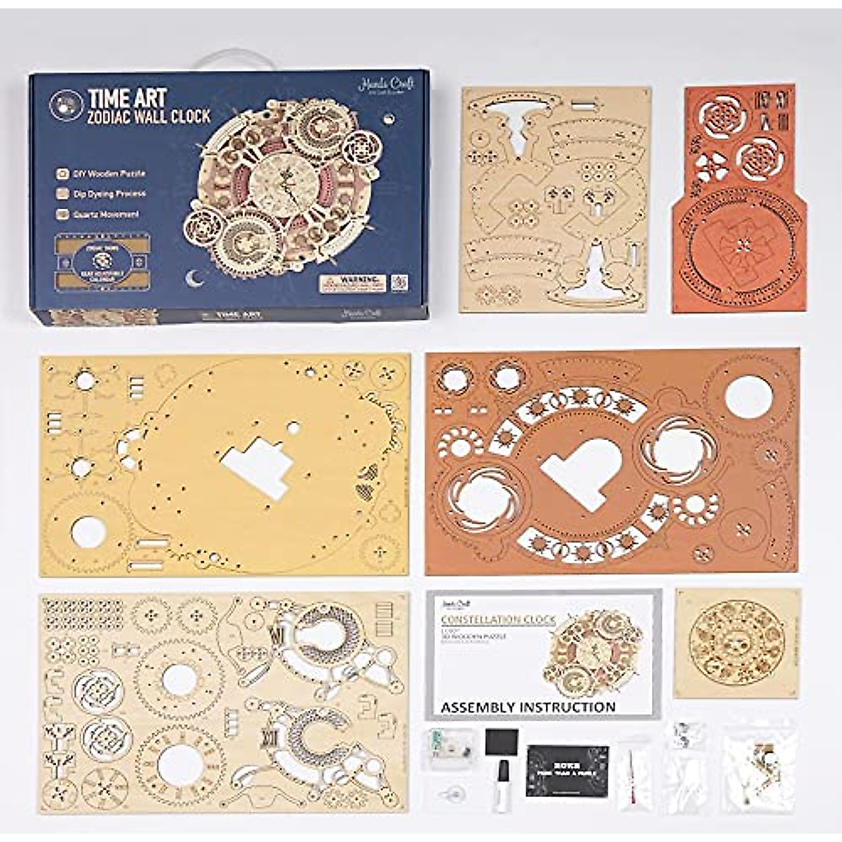 Hands Craft DIY 3D Model Craft Kit | Mechanical 3D Wooden Puzzle | Gear Adjustable Calendar | Quartz Movement | Time Art - Zodiac Wall Clock (LC601)