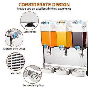 Refrigerated Beverage Dispenser, Commercial Beverage Dispenser Machine 14.25 Gallon 54L 3 Tanks Ice Tea Drink Dispenser, 380W Stainless Steel Beverage Dispenser with Thermostat Controller