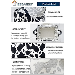 DDBASKET Rectangle Cow Basket Cow Print Storage Basket Cute Canvas Organizer Bin Kids Toy Basket for Bedroom Decor Kids Toys Books, Clothes Shelves Gift Basket(Cow print)