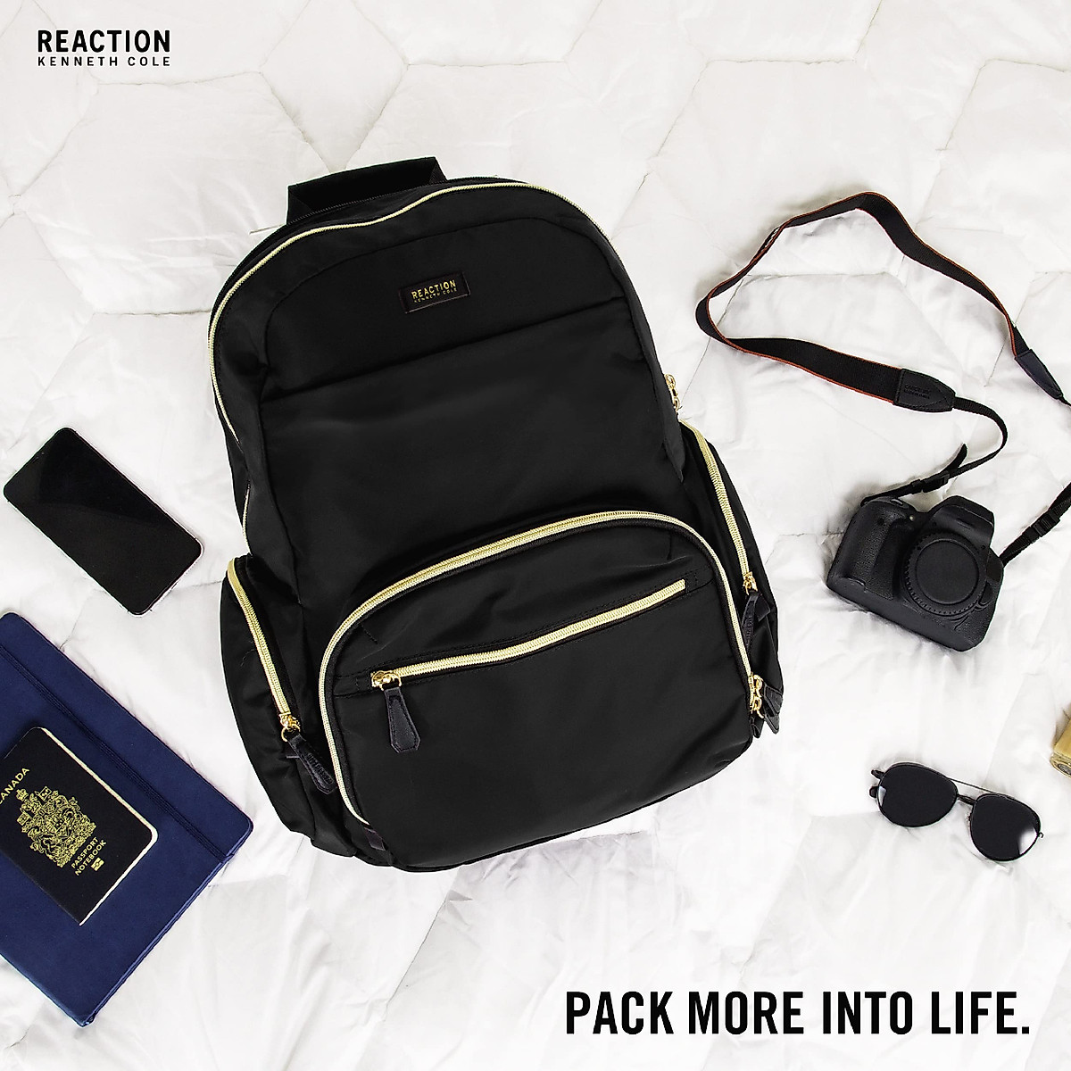 Kenneth Cole REACTION Women's Sophie Backpack Silky Nylon 15" Laptop & Tablet RFID Bookbag for School, Work, & Travel, Navy, One Size