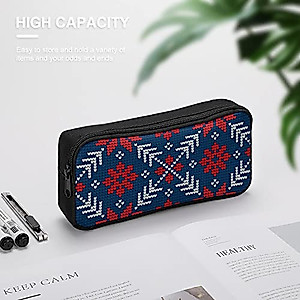Knitted Christmas and New Year Pattern Pencil Case Makeup Bag Big Capacity Pouch Organizer for Office College