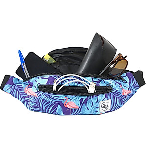 Vibe Festival Gear, proposed title- Vibe Festival Gear Fanny Pack for Men Women - Many Prints - Black Holographic Silver Gold Cute Waist Bag for Festival Rave Hiking Running Cycling