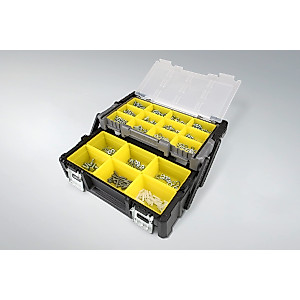 Olympia Tools 18 Inch Portable Plastic Cantilever Tool Box Organizer with Removable Compartments, Great Organization and Storage for Hardware, Assorted Nails, Dowels, Washers, Screws, Nuts and Bolts