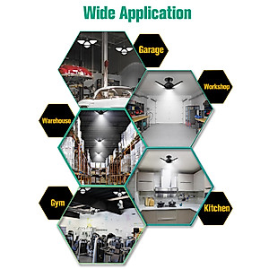 STODER Garage Lights Ceiling LED Adjustable Angles 120W 12000 Lumens 6500K Daylight Deformable Garage Ceiling E26/E27 Light Suitable for Garage Shop Basement Workshop (2Pack)