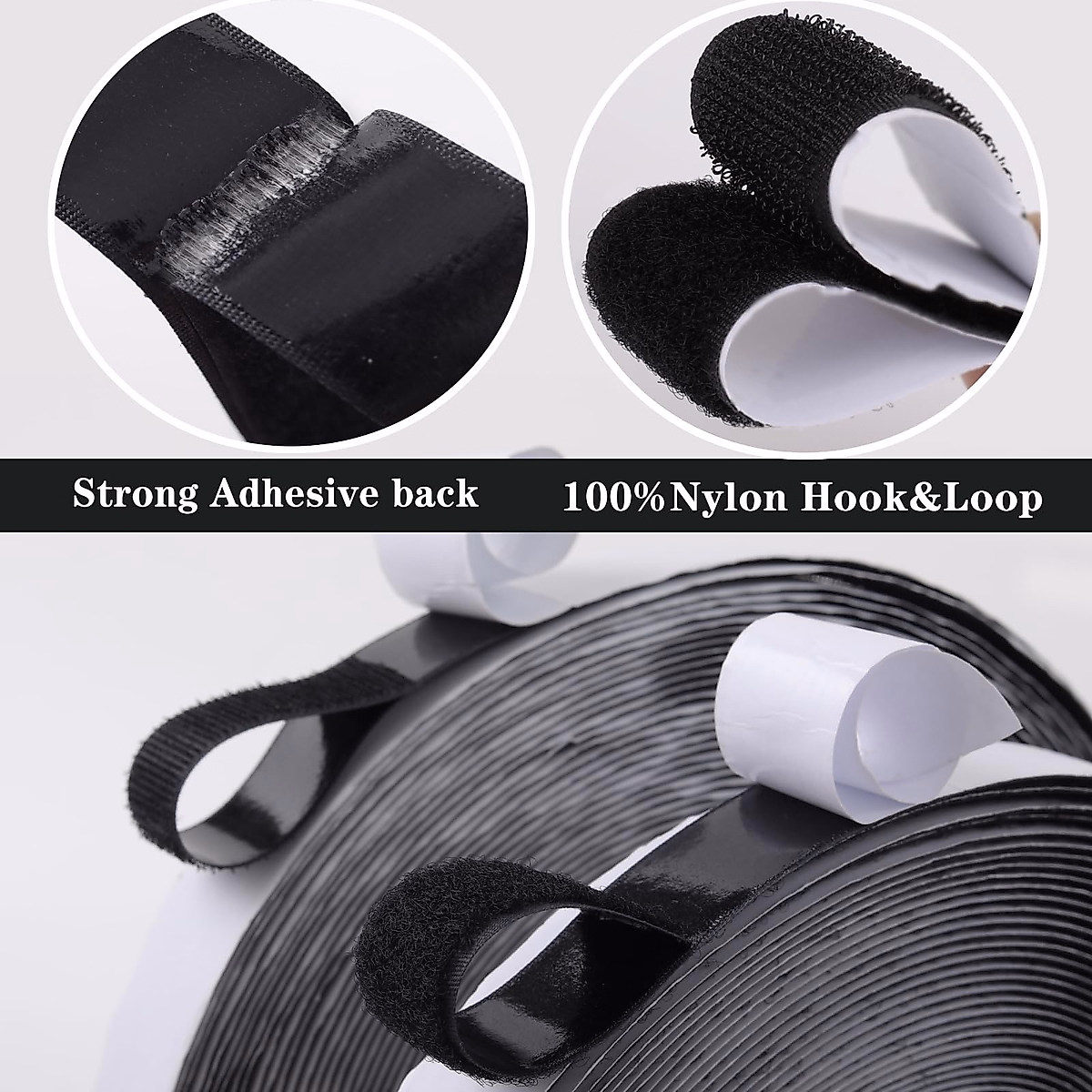 30Ft x 1 Inch Hook and Loop Strips with Adhesive, Double Rolls of Heavy Duty Self Adhesive Tape with Backing, Nylon Self Adhesive Tape for Home Office School and Crafting,Black