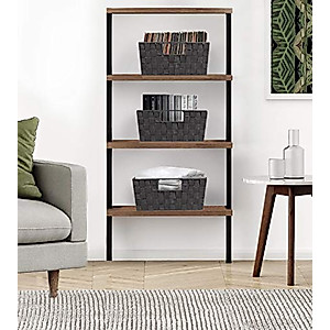 Sorbus Woven Basket Bin Set - Shelf Storage Tote Baskets for Household Items - Stackable with Woven Straps & Built-in Carry Handles (Gray)