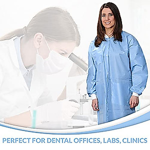 MEDICAL NATION Pack of 10 Disposable Lab Coats - Blue - Durable SMS Knee Length Lab Coat Unisex, Comfortable and Easy to Wear Labcoat, For Hospitals, Pharmacies, Laboratories, Dental Clinics - MEDIUM