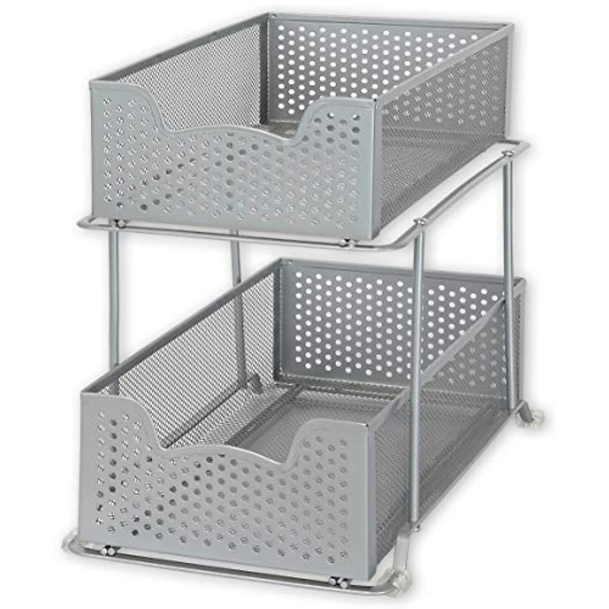 SimpleHouseware 2 Tier Sliding Cabinet Basket Organizer Drawer, Silver