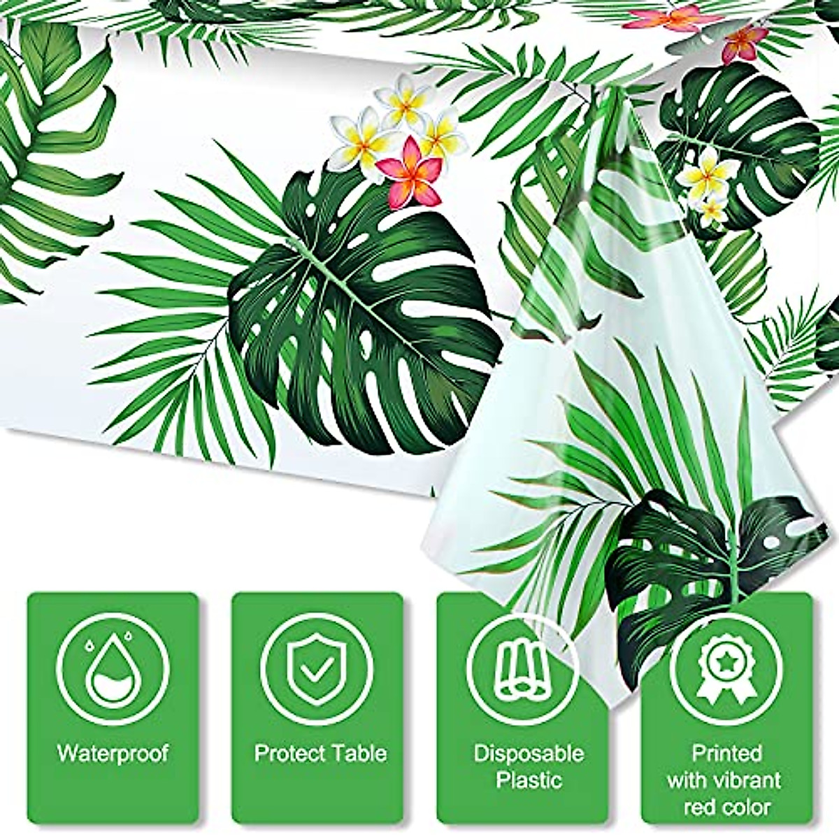 Tatuo 6 Pieces Hawaiian Luau Party Tablecloth Palm Leaves Table Cloth 54 x 108 Inches Plastic Disposable Table Decorations for Summer Pool Beach Cocktail Aloha Safari Jungle Party Supplies