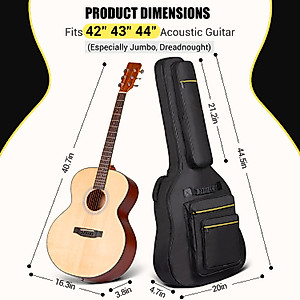 CAHAYA 44 Inch Guitar Bag Multi-pockets for Jumbo and Dreadnought Yellow Line Guitar Case 0.47in Thick Padding Water Resistent Dual Adjustable Shoulder Strap Gig Bag with Back Hanger Loop CY0284