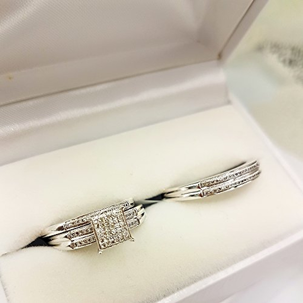 Dazzlingrock Collection 0.20 Carat (Cttw) Round Diamond Men's & Women's Engagement Ring Trio Ring Set 1/5 CT, Sterling Silver