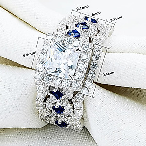 Newshe 2.5CT 925 Sterling Silver CZ Engagements Rings Wedding Bands for Women 3PCS Bridal Rings Sets Cubic Zirconia Princess Promise Rings for her Size 7