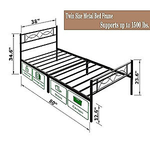 Gustonhon Twin XL Size Metal Bed Frame,Modern Heavy Duty Metal Platform Bed,Sturdy&Easy Assembly, Noise Free Beds with Steel Slats Mattress Foundation,No Box Spring Needed