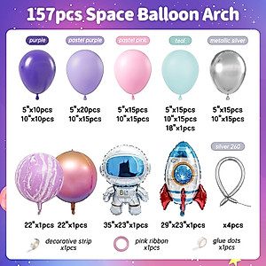 161pcs Space Balloons Arch Kit Outer Space Party Decorations with Space Astronaut Rocket Pink and Purple Balloons Space Themed Birthday Party Baby Shower Decorations