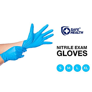 Safe Health Blue Nitrile Exam Gloves, 90-Count S M L XL, 3.5 Mil Free of Powder-Latex, Disposable-Textured, Clinic-Office-Daily, Medical, First-Aid, Clinics, Extra-large (Xl) Box 90, FIY1064G
