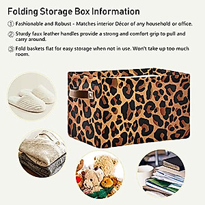 Collapsible Storage Bin Cube Animal Leopard Print Laundry Basket Hamper Toy Cloth Organization Bag with Handle for Pantry Nursery Home Office Shelve,1 PC