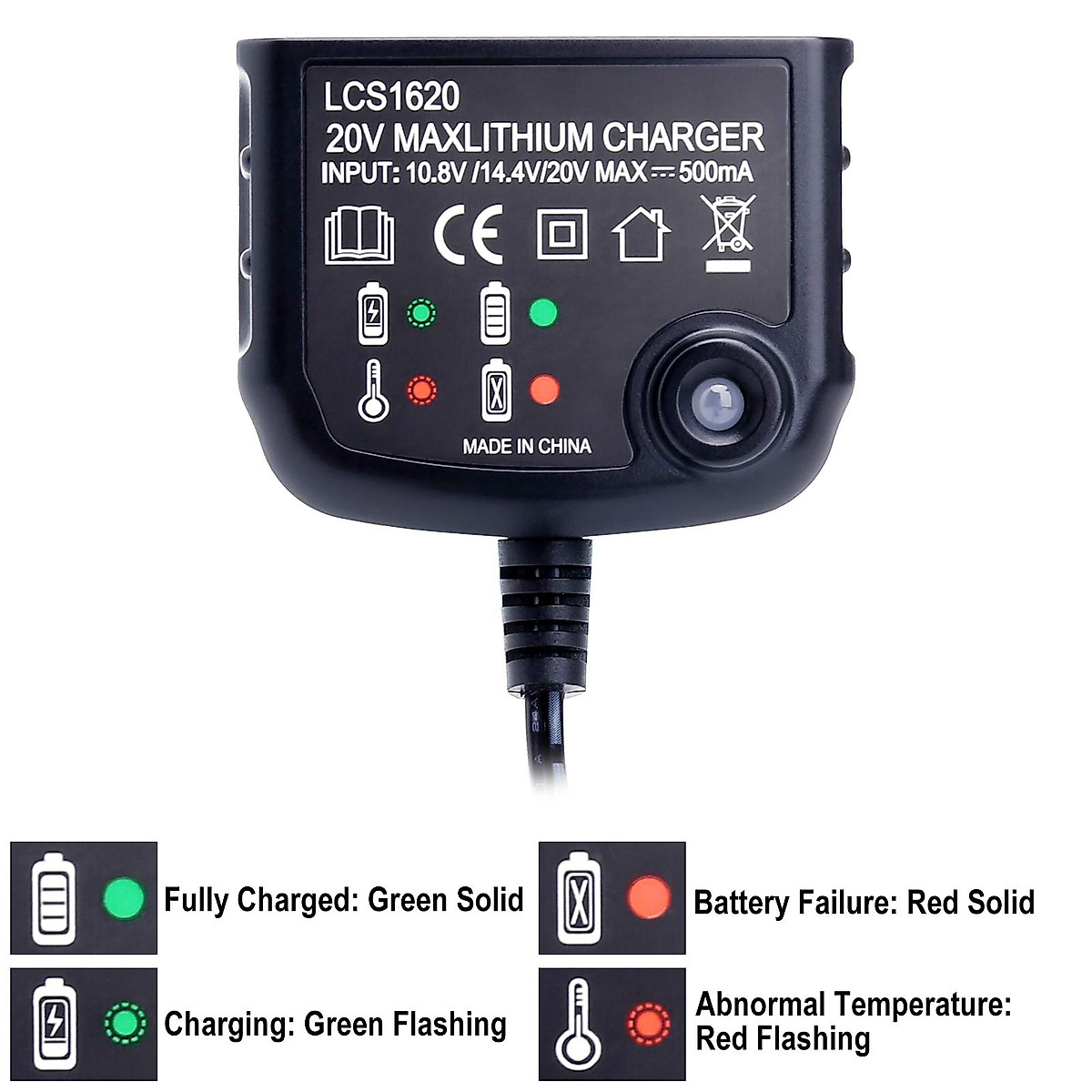 Yongcell LCS1620 Lithium Battery Charger Compatible with Black Decker 20V Lithium Battery LBXR20 Replacement for Black and Decker 20V Charger